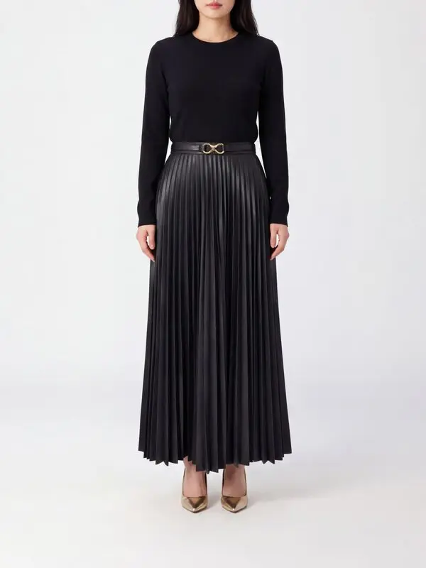 TWINSET Long-sleeved Pleated Jersey Maxi Dress - Black