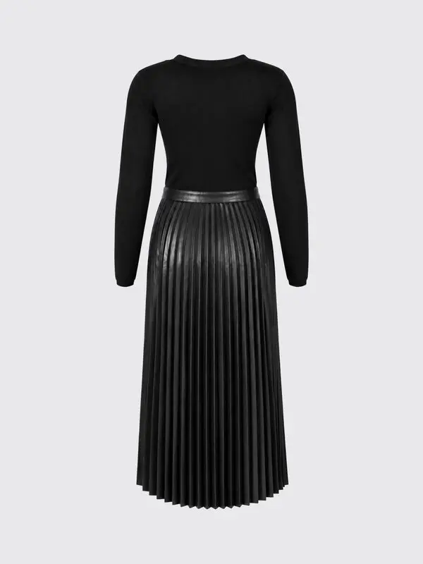 TWINSET Long-sleeved Pleated Jersey Maxi Dress - Black