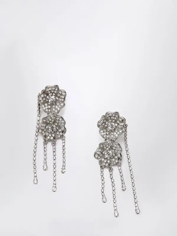 Alessandra Rich Flower-shaped Crystal Clip-on Dangle Earrings - Silver