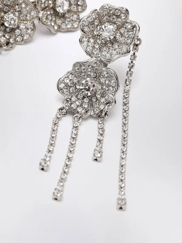Alessandra Rich Flower-shaped Crystal Clip-on Dangle Earrings