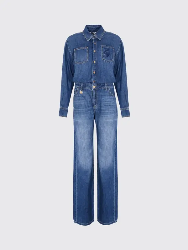 Elisabetta Franchi Cotton Denim Jumpsuit With Classic Collar