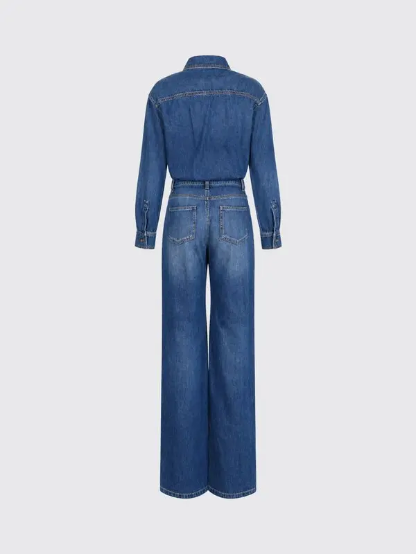 Elisabetta Franchi Cotton Denim Jumpsuit With Classic Collar