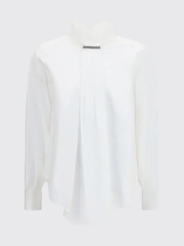 Brunello Cucinelli High-neck Cotton-blend Blouse With Monili Embellishment