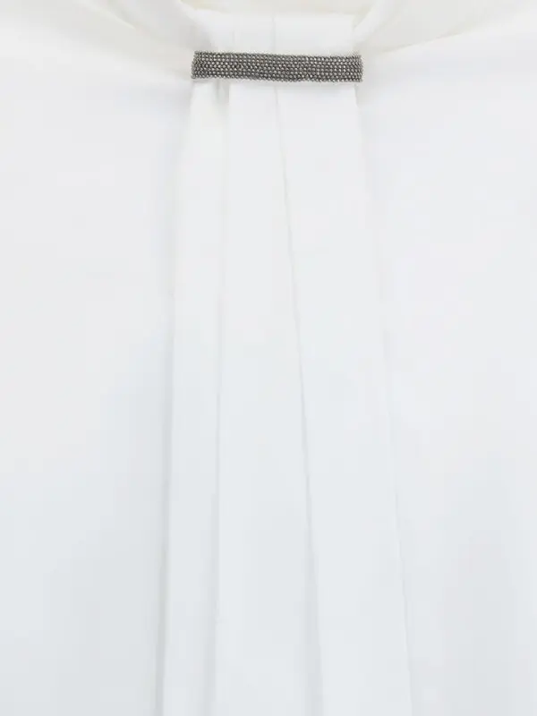 Brunello Cucinelli High-neck Cotton-blend Blouse With Monili Embellishment