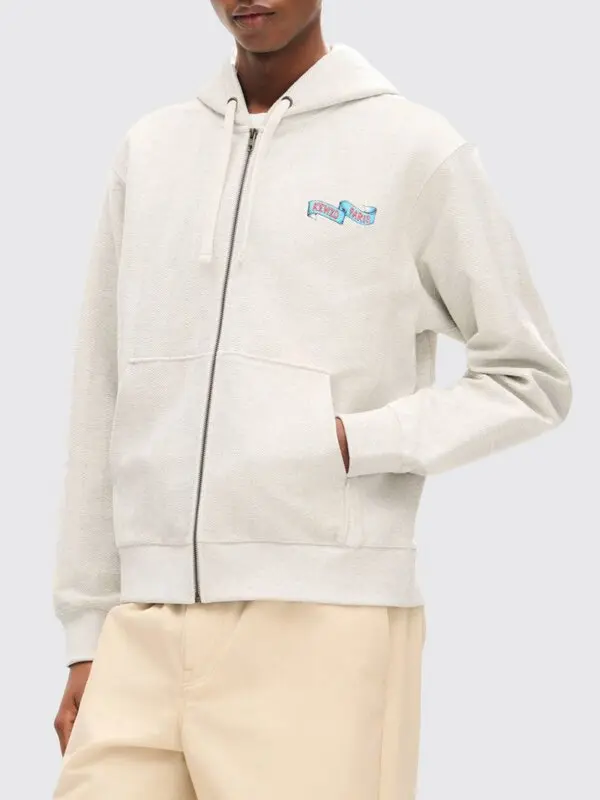 Kenzo Cotton Zip-up Hoodie With Tiger Print - Grey