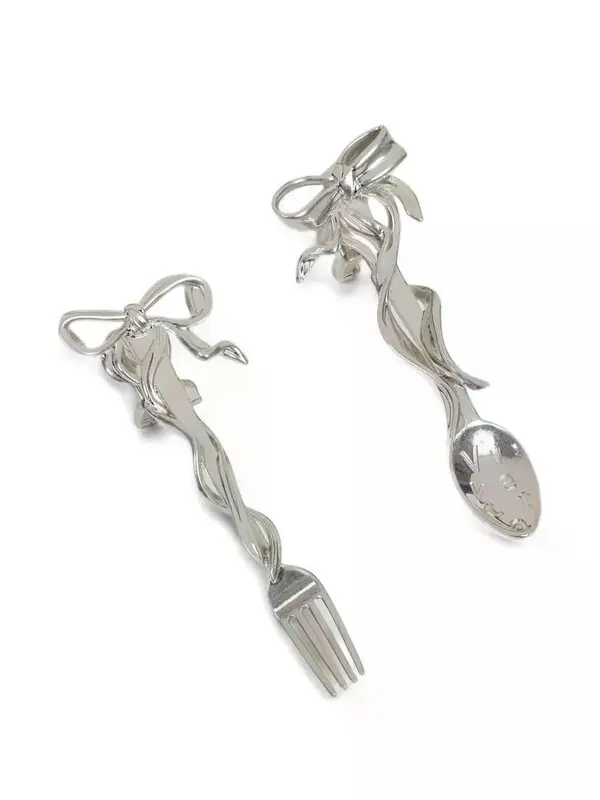 Vivetta Bow-detail Cutlery Clip-on Earrings - Silver