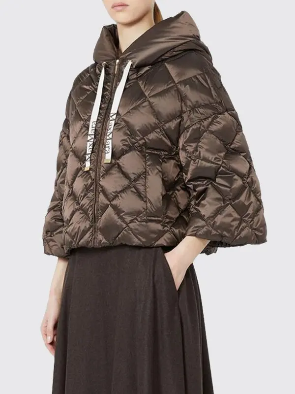 Max Mara Quilted Nylon Puffer Jacket With Hood And Dropped Shoulders - Bronze