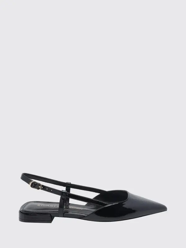 STUART WEITZMAN Vinnie Slingback Patent Leather Ballet Flats With Almond Toe - Black