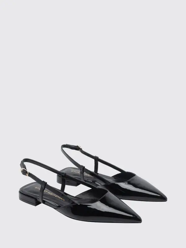 STUART WEITZMAN Vinnie Slingback Patent Leather Ballet Flats With Almond Toe - Black