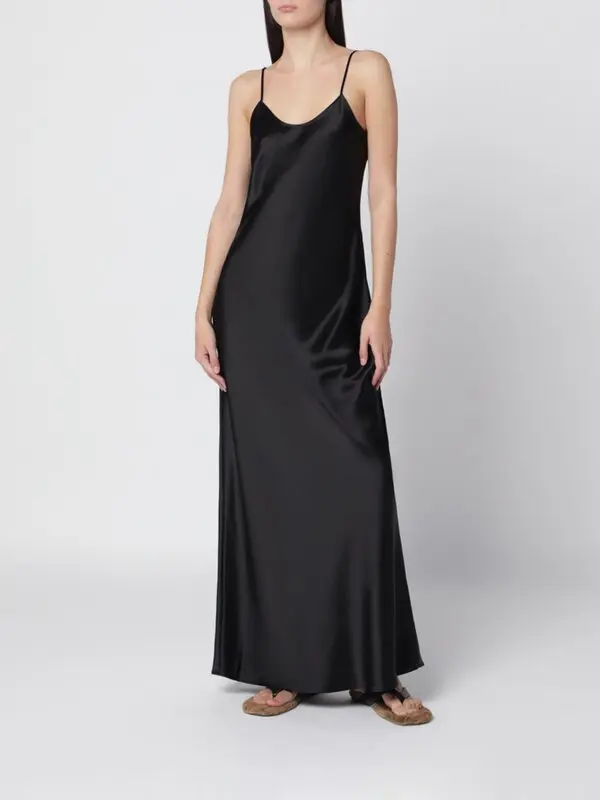 Almada Label Long V-neck Satin Slip Gown - Black