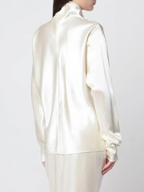 Almada Label Satin Roll-neck Top With Long Sleeves And Dropped Shoulders