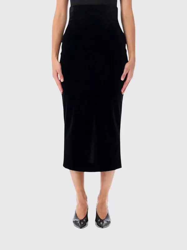 Alberta Ferretti High-waisted Velvet Midi Pencil Skirt With Back Slit - Black