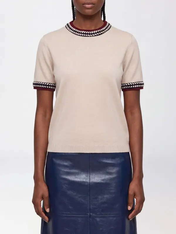 Max Mara Short-sleeved Crew Neck Jumper With Contrast Trims - Navy