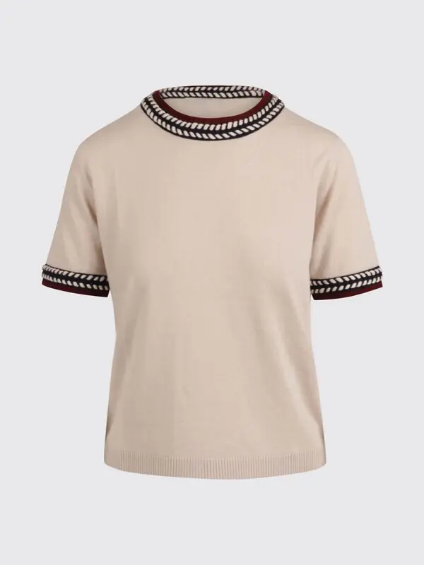 Max Mara Short-sleeved Crew Neck Jumper With Contrast Trims - Navy