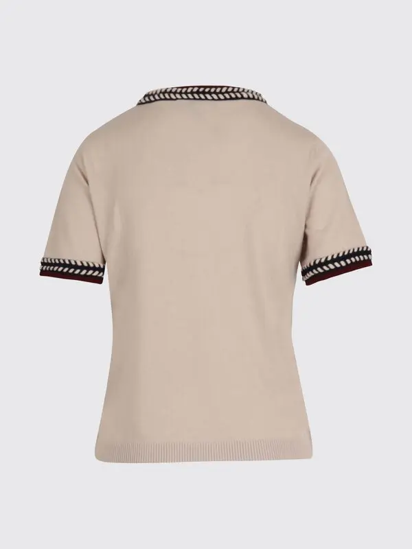 Max Mara Short-sleeved Crew Neck Jumper With Contrast Trims - Navy