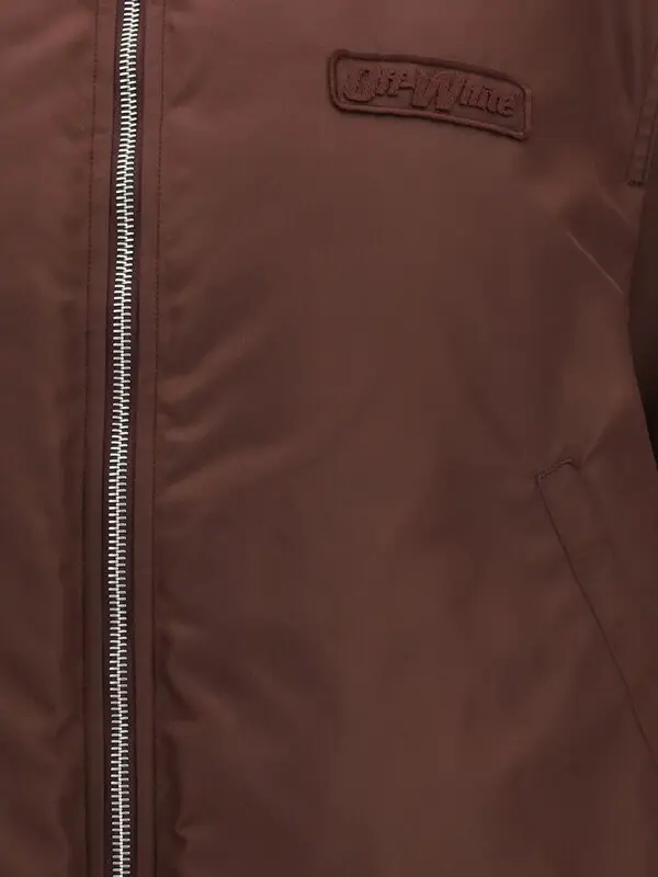 Off-White Cropped Nylon Bomber Jacket With Dropped Shoulders And Zip Closure