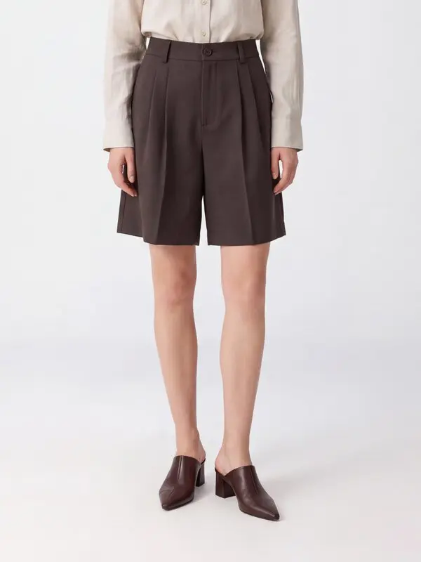 PAROSH P.a.r.o.s.h. Knee-length Pleated Tailored Crêpe Shorts - Dark