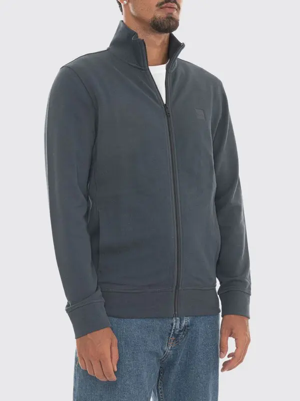 BOSS Cotton Zipped Sweatshirt With Funnel Neck And Side Slit Pockets