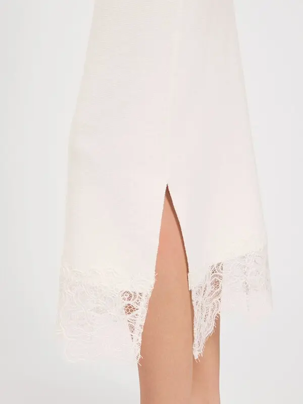TWINSET Wool-blend Midi Pencil Skirt With Lace Inserts And Slit