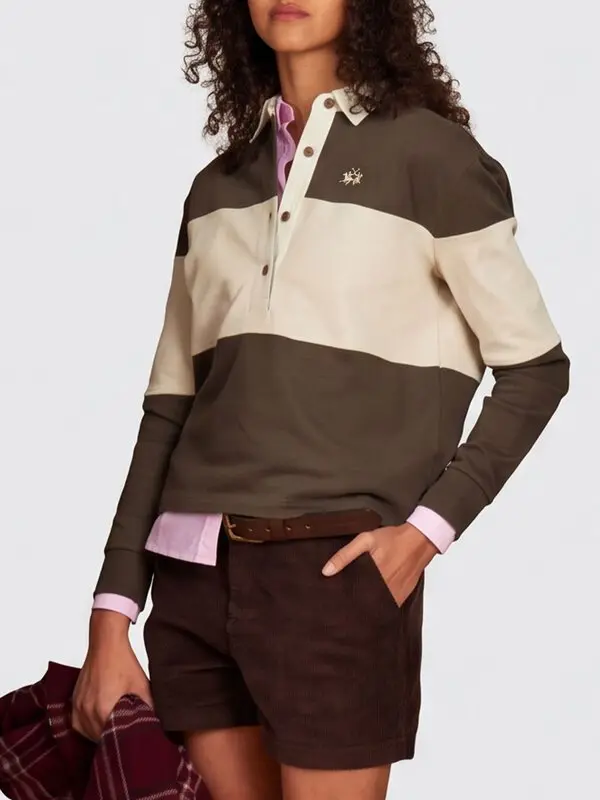 LA MARTINA Striped Long-sleeved Cotton Jersey Polo Shirt - Brown