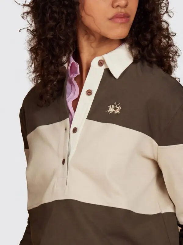 LA MARTINA Striped Long-sleeved Cotton Jersey Polo Shirt - Brown