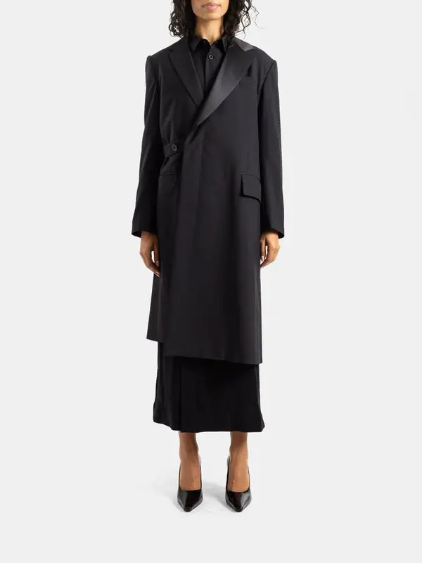 Sacai Asymmetrical Double-breasted Long Blazer With Peak Lapels