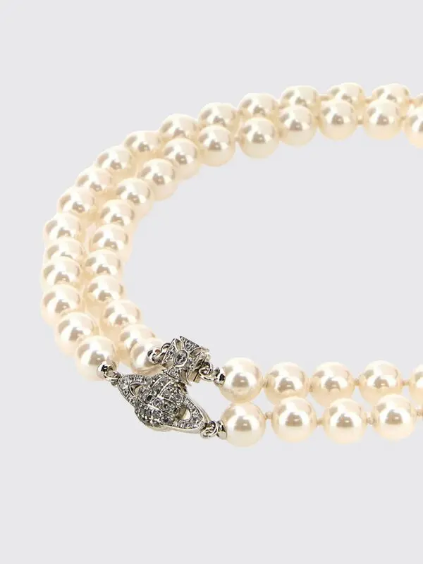 VIVIENNE WESTWOOD Multi-strand Choker Necklace With Synthetic Pearls And Crystal Orb Logo - Silver