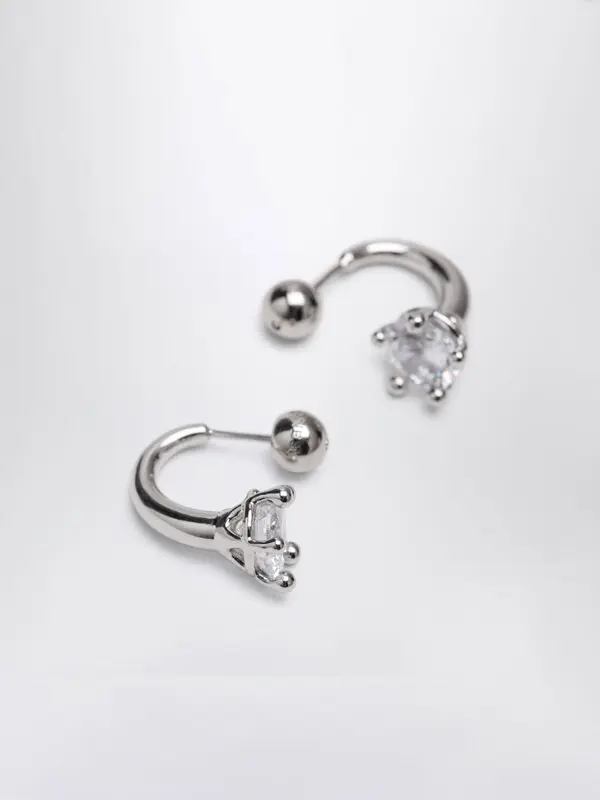 PANCONESI Nova -tone Brass Earrings With Zircons And Engraved Logo