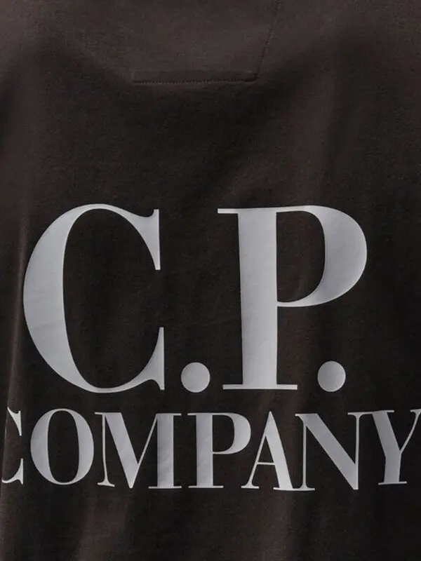 C.P. COMPANY Crew Neck Cotton T-shirt With Contrast Logo Print And Dropped Shoulders - Black