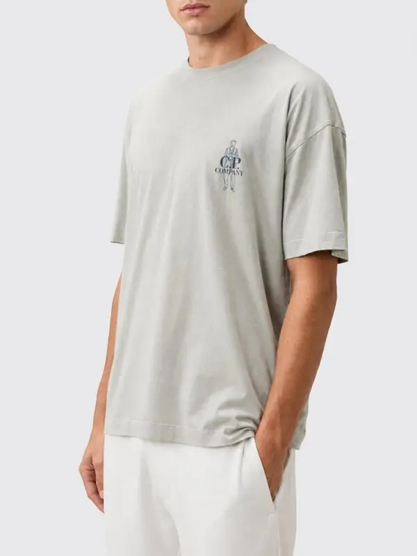 C.P. COMPANY Crew Neck Cotton T-shirt With Contrast Logo Print And Dropped Shoulders - Grey