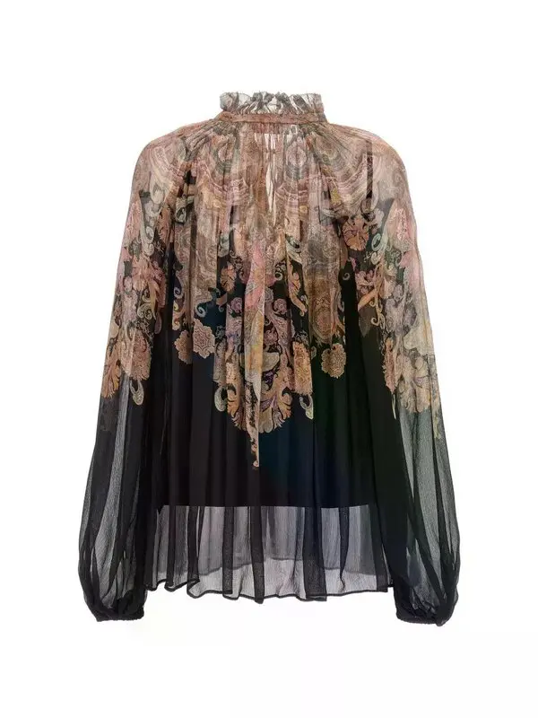 Zimmermann Illustration Billow Floral-print Blouse - Black