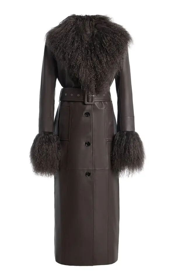 STAND STUDIO Monica Belted Leather Coat - Brown