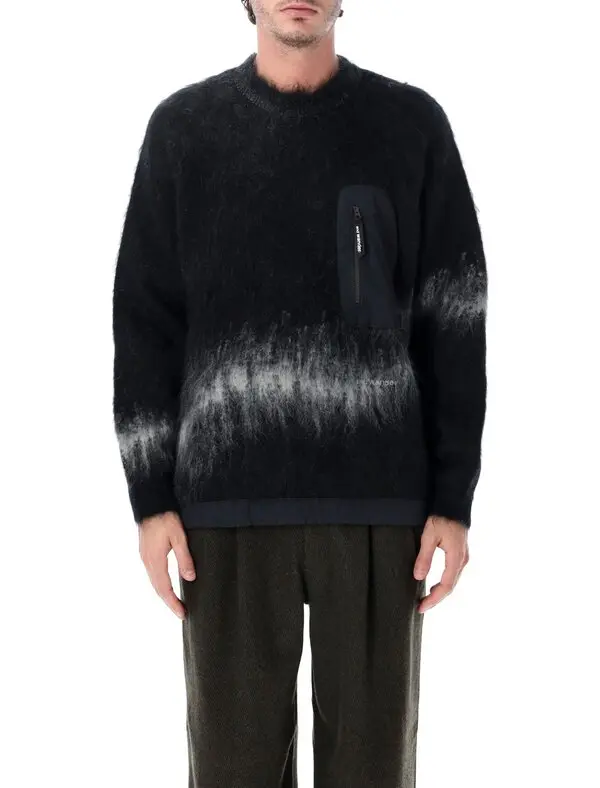 AND WANDER Fuzzy Knit Pullover Sweater With Zip Chest Pocket