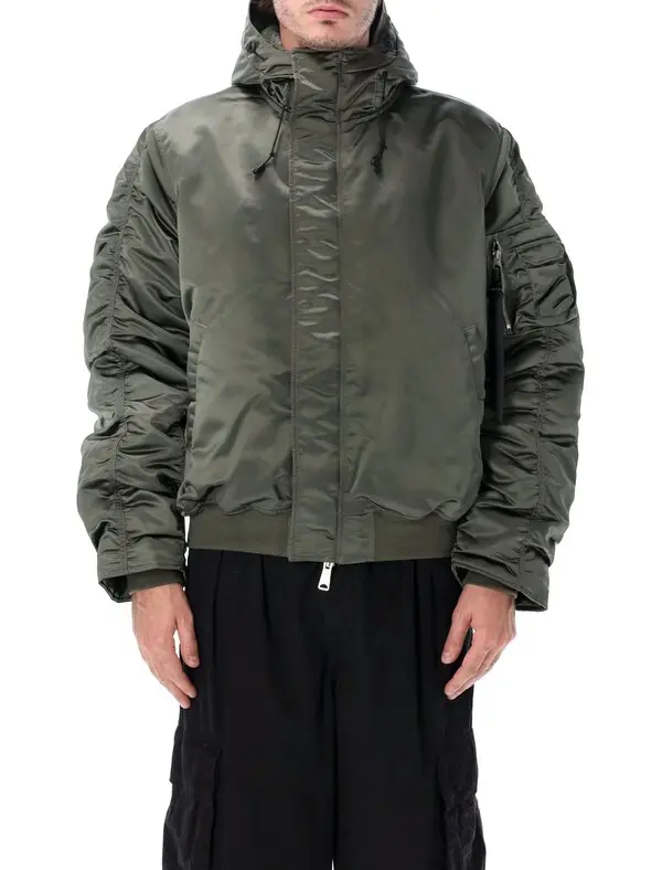 Alpha Industries Oversized N-2b Base Uv Flight Nylon Winter Jacket With 3m Thinsulate And Split Hood - Vint Green