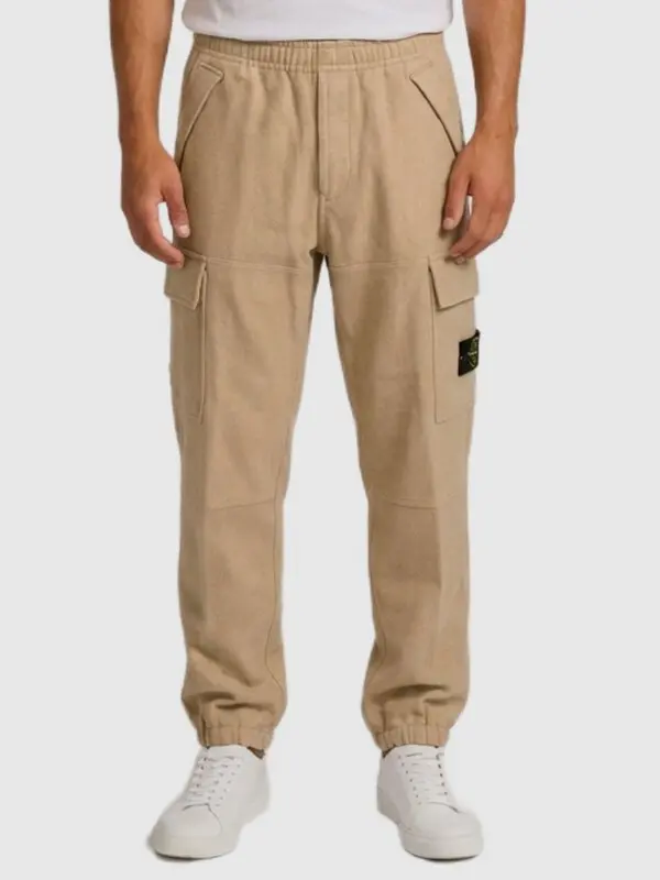Stone Island Wool-nylon Flannel-tc Joggers - Biscuit