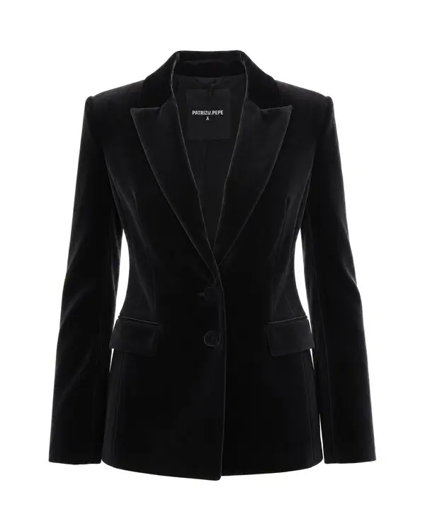 Patrizia Pepe Velvet Tailored Blazer Jacket - Nero