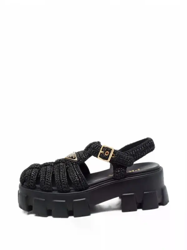 Prada Monolith Caged Raffia Sandals