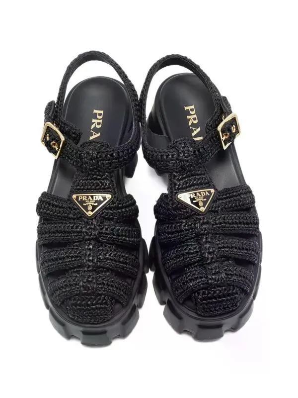 Prada Monolith Caged Raffia Sandals