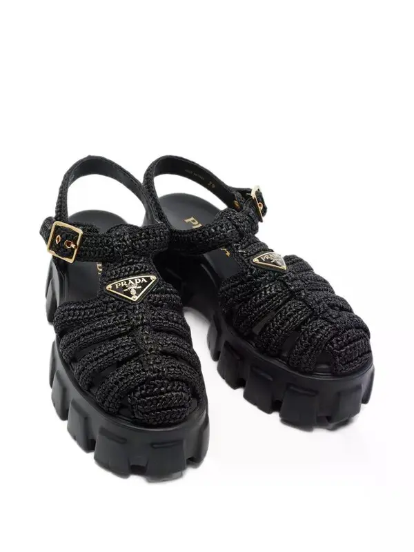 Prada Monolith Caged Raffia Sandals