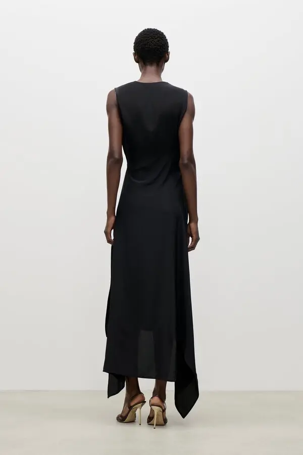 Victoria Beckham Sleeveless Draped Midi Dress - Black