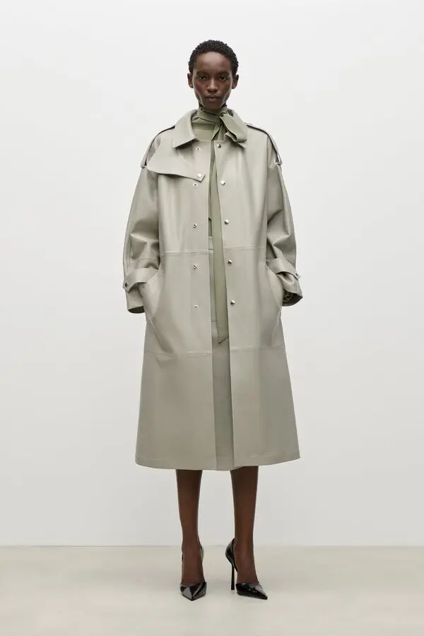 Victoria Beckham Panelled Leather Coat - Grey