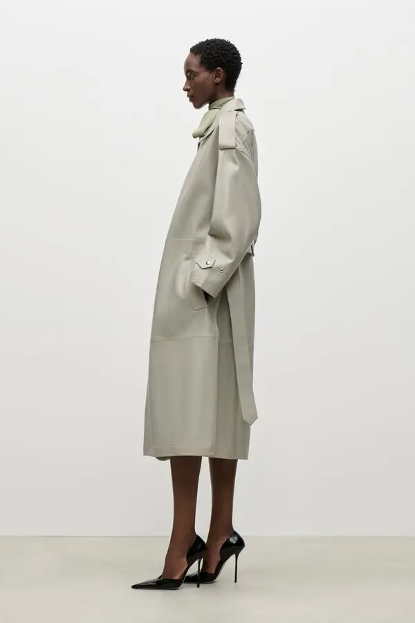 Victoria Beckham Panelled Leather Coat - Grey