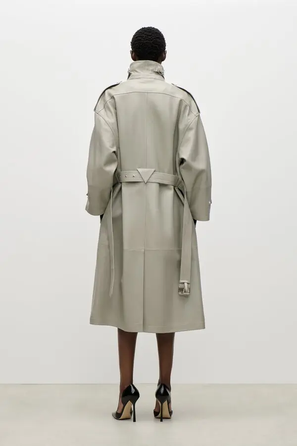 Victoria Beckham Panelled Leather Coat - Grey