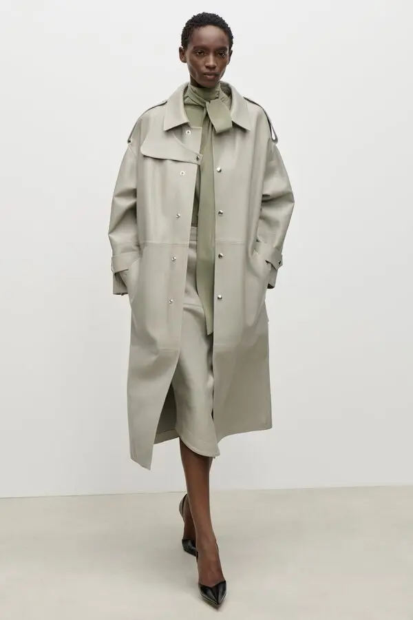 Victoria Beckham Panelled Leather Coat - Grey