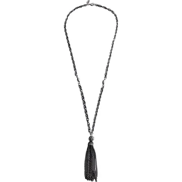 Mango Floral Pendant Tassel Necklace - Silver