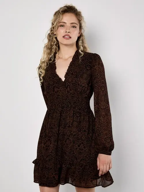 APRICOT Paisley Print Ruffle Detail Dress