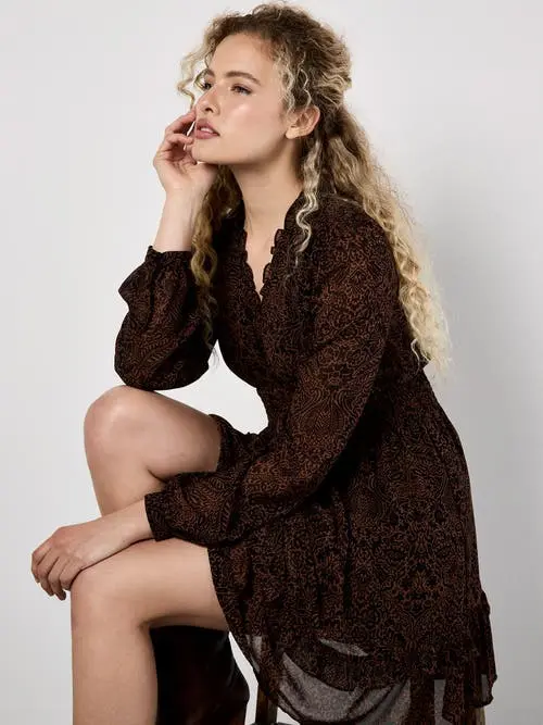 APRICOT Paisley Print Ruffle Detail Dress