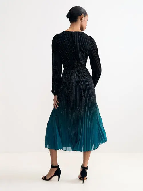 PHASE EIGHT Simara Pleated V-neck Midi Dress