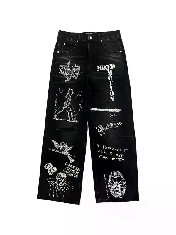 Mixed Emotion Graphic-print Distressed Jeans