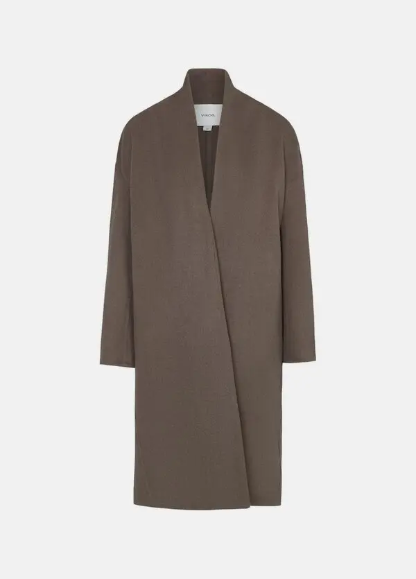 Vince Wool-blend Collarless Long Coat - Taupe
